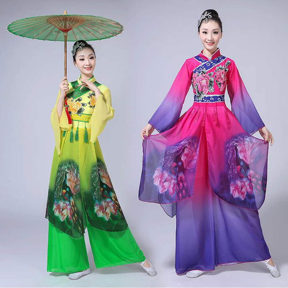 Meninas trajes chineses tradicionais de salão de baile yangko dança ...