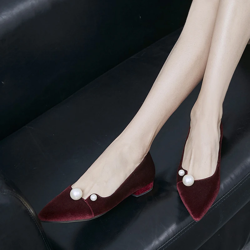 Women Fashion Quality Elegant Round Beads Decor Corduroy Boat Shoes ...