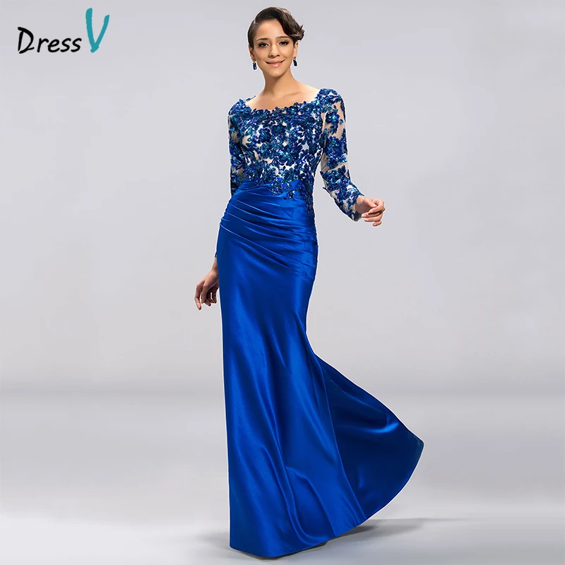 Dressv Blue Mother Of The Bride Dress Sheath Long Sleeves Appliques ...
