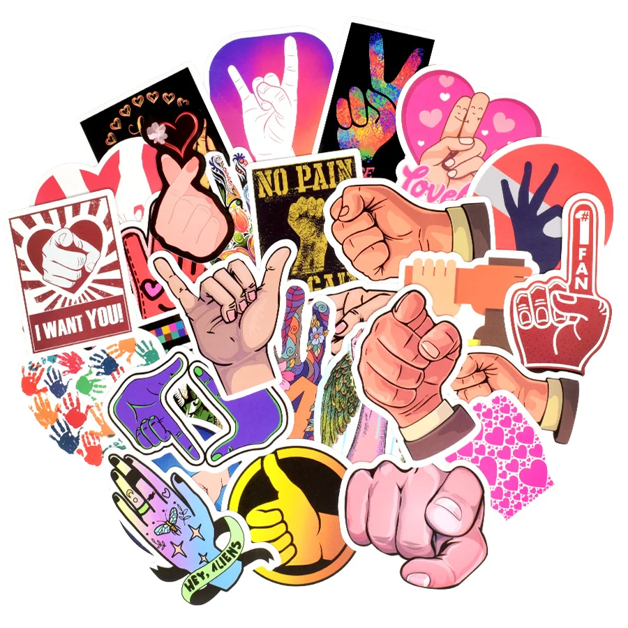 50 PCS Finger Gesture Stickers Cartoon Hand Fist Thumb Sign Waterproof ...