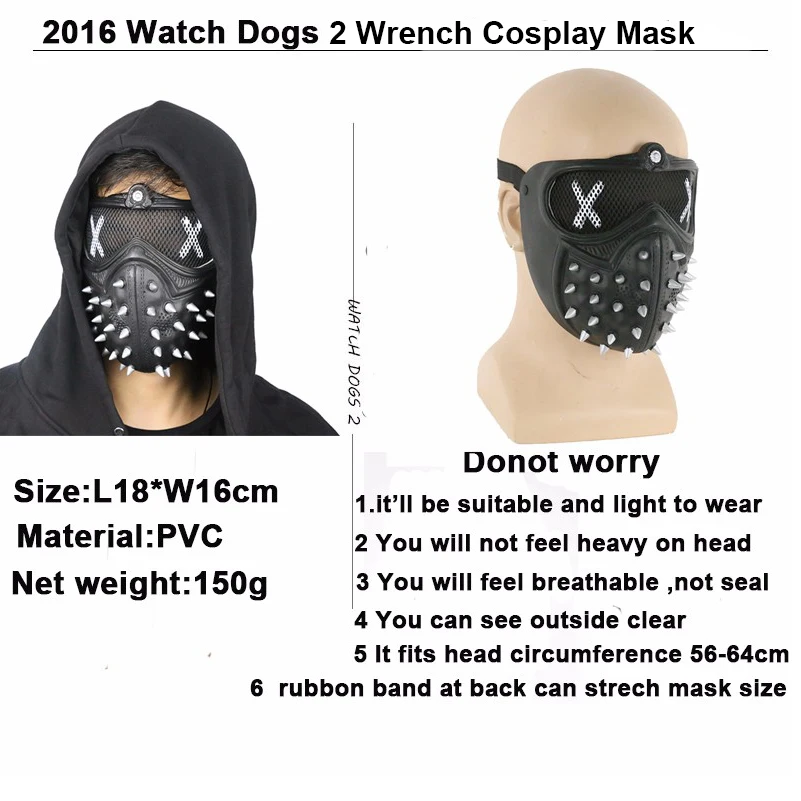 Produs Watch Dogs 2 Mask Marcus Holloway Wrench Cosplay Rivet Face ...