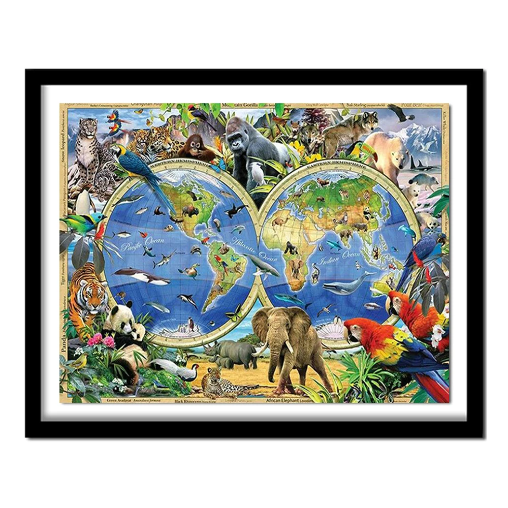 DIY 5D Diamond Diamond Painting Cross Stitch Animals World Map Diamonds ...