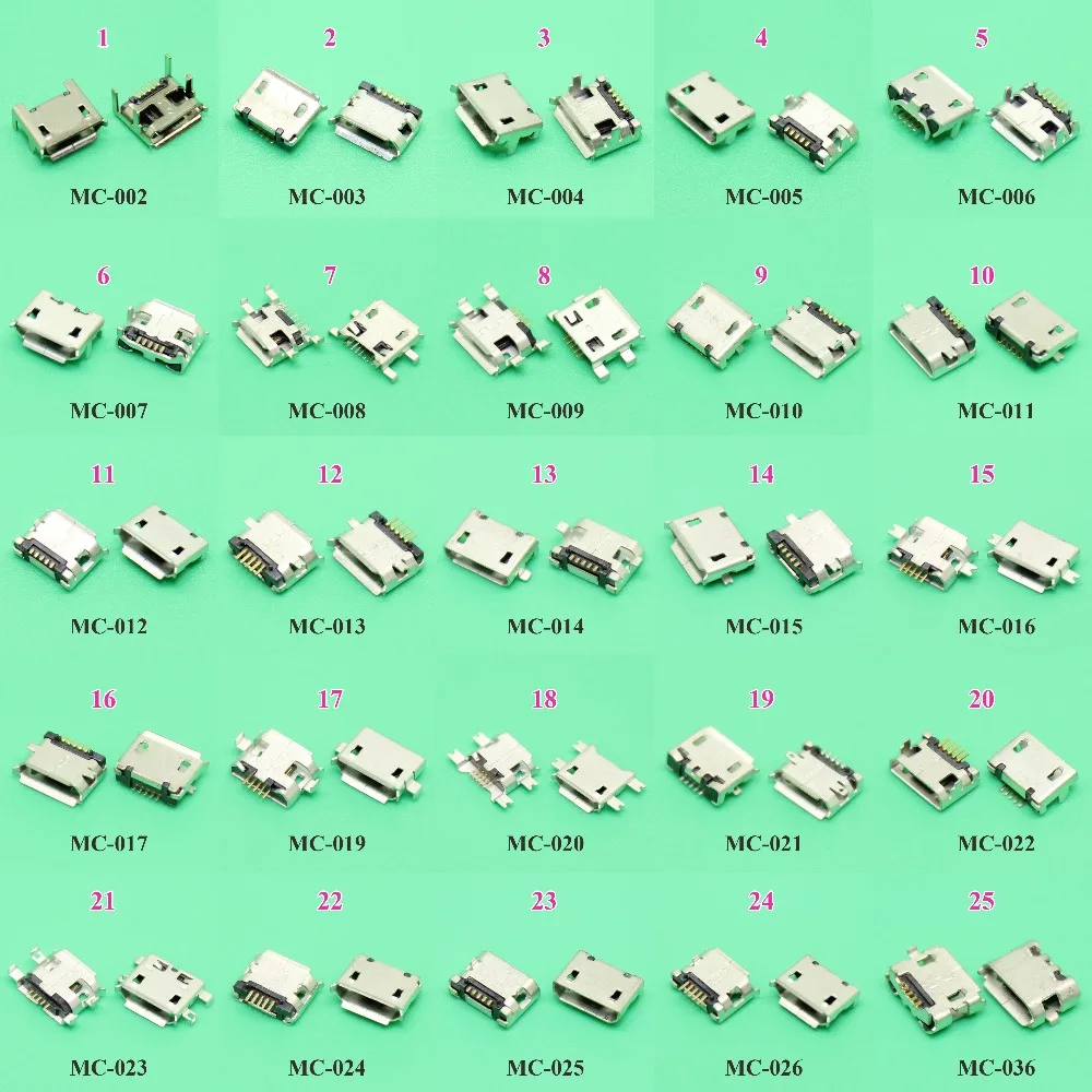 25models-50ps-lot-Micro-USB-Jack-5P-5pin-USB-Charging-Socket-Connector ...