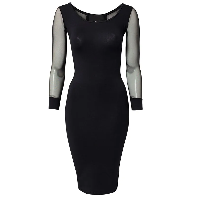 Solid Black Long Sleeve Dress Women Sexy Party Vestidos Summer ...