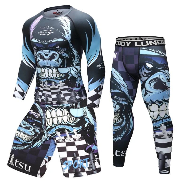 Boxing Set Compression Jersey Pants 3D orangutan Printing Rashguard ...