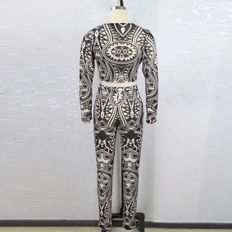 2020 Plus Size Women Tribal Tattoo Print Mesh Jumpsuit Romper Curvy ...