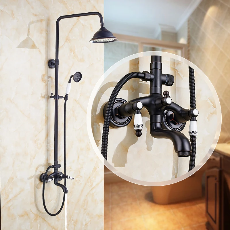 Black Retro Shower Set With Ceramic Arm Lifting Shower Set Antique ...