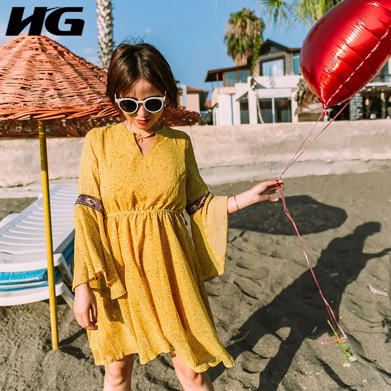 [HG] 2019 Spring Hong Kong New Women Patchwork Loose Print Half Sleeve ...