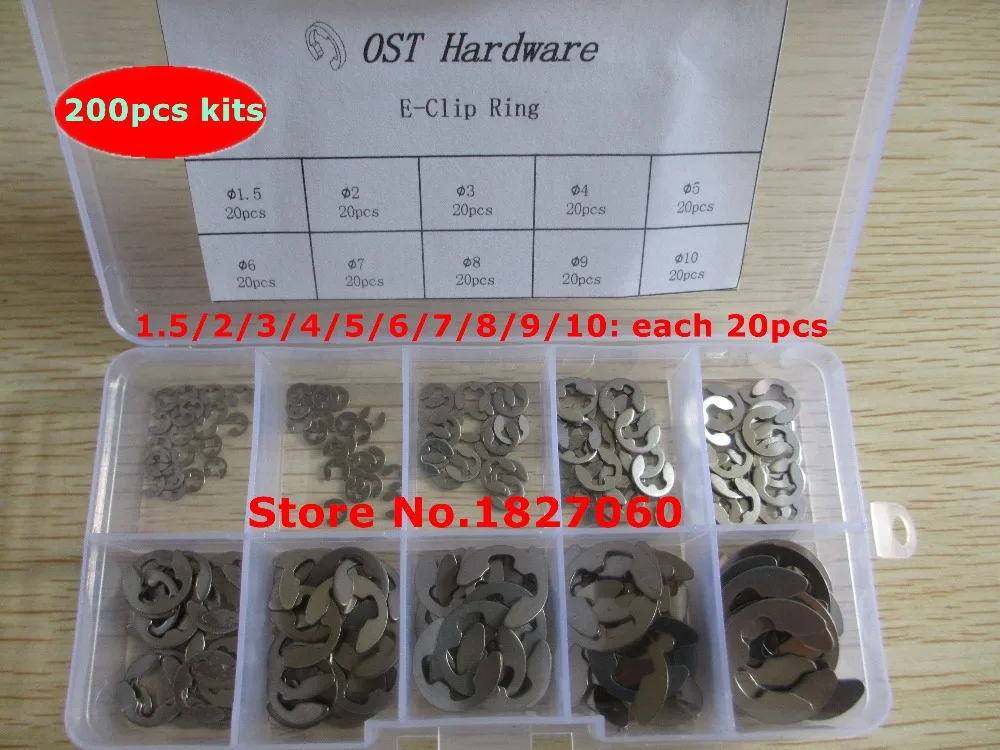 200pcs Stainless Steel E Clip Washer Assortment Kits 1.5/2/3/4/5/6/7/8 ...