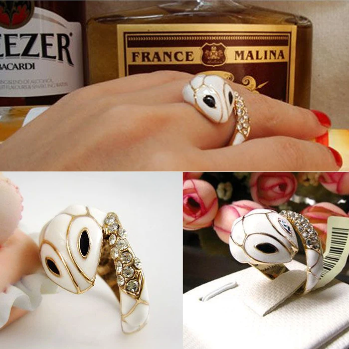 White snake ring with rhinestones|snake ring|snake belly ringring ...