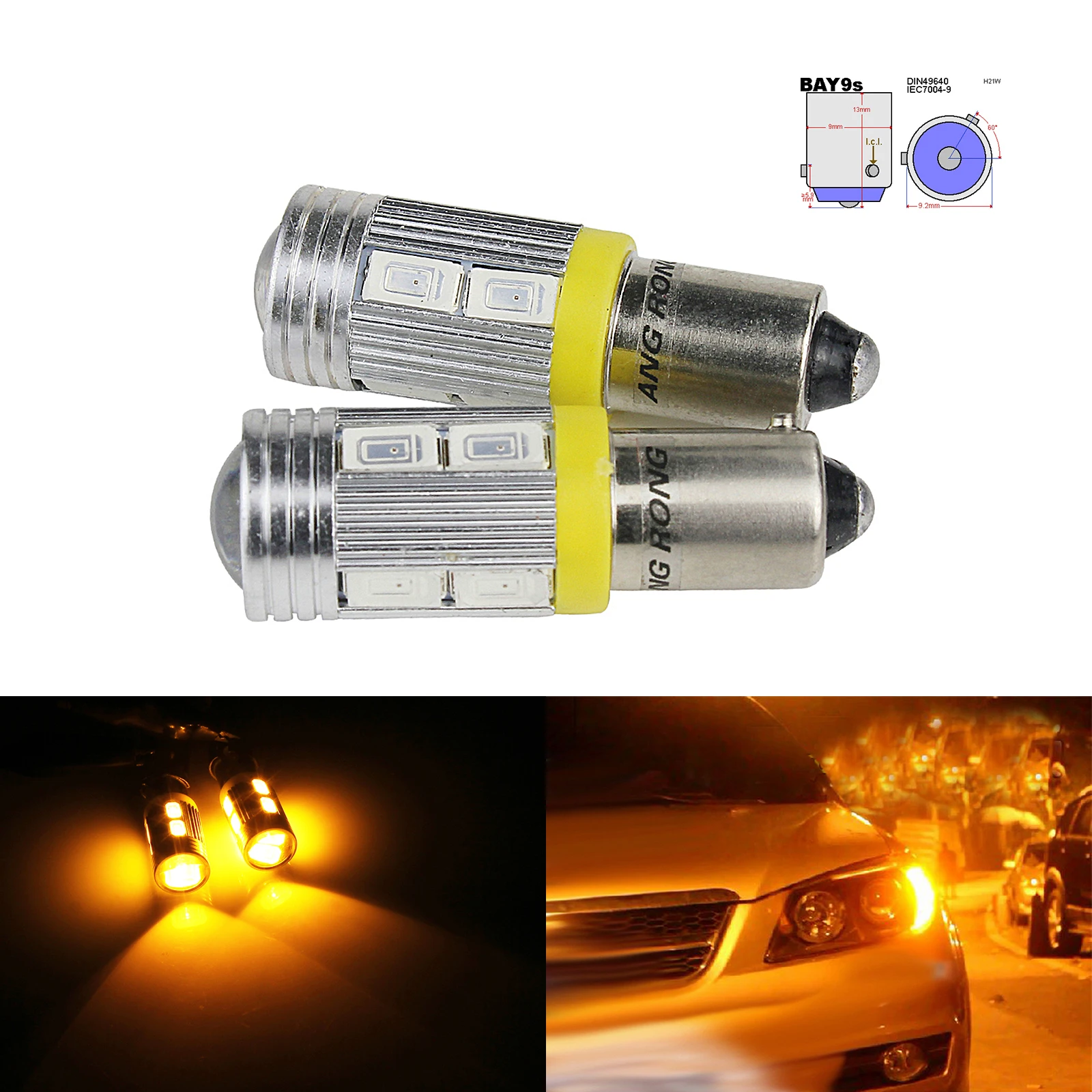Angrong 2pcs H21w Bay9s 10smd Led Bulb Front Indicator Rear Reverse ...
