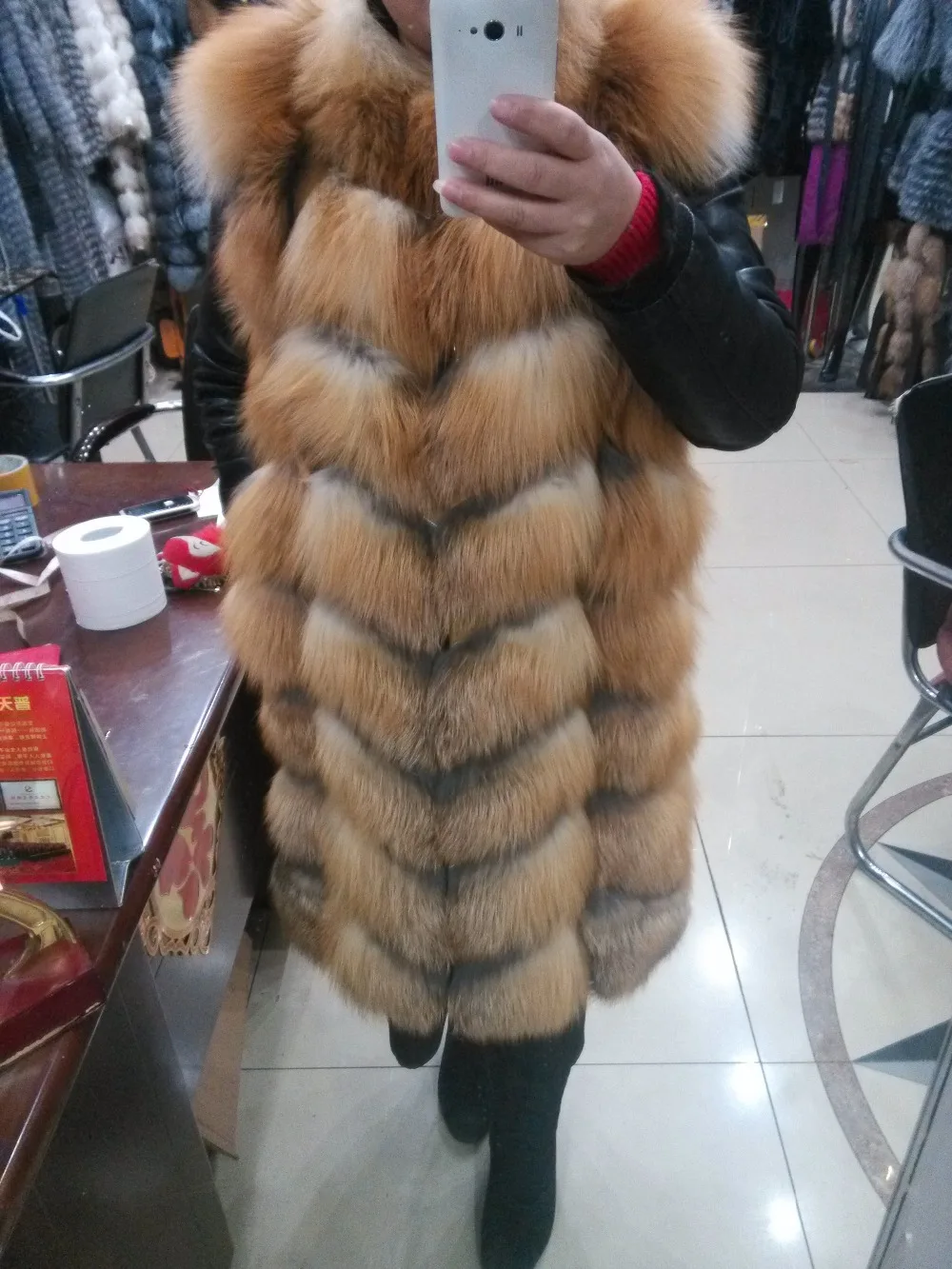 2016The new fashion Genuine Leather Fox Fur Package mail Natural Color ...