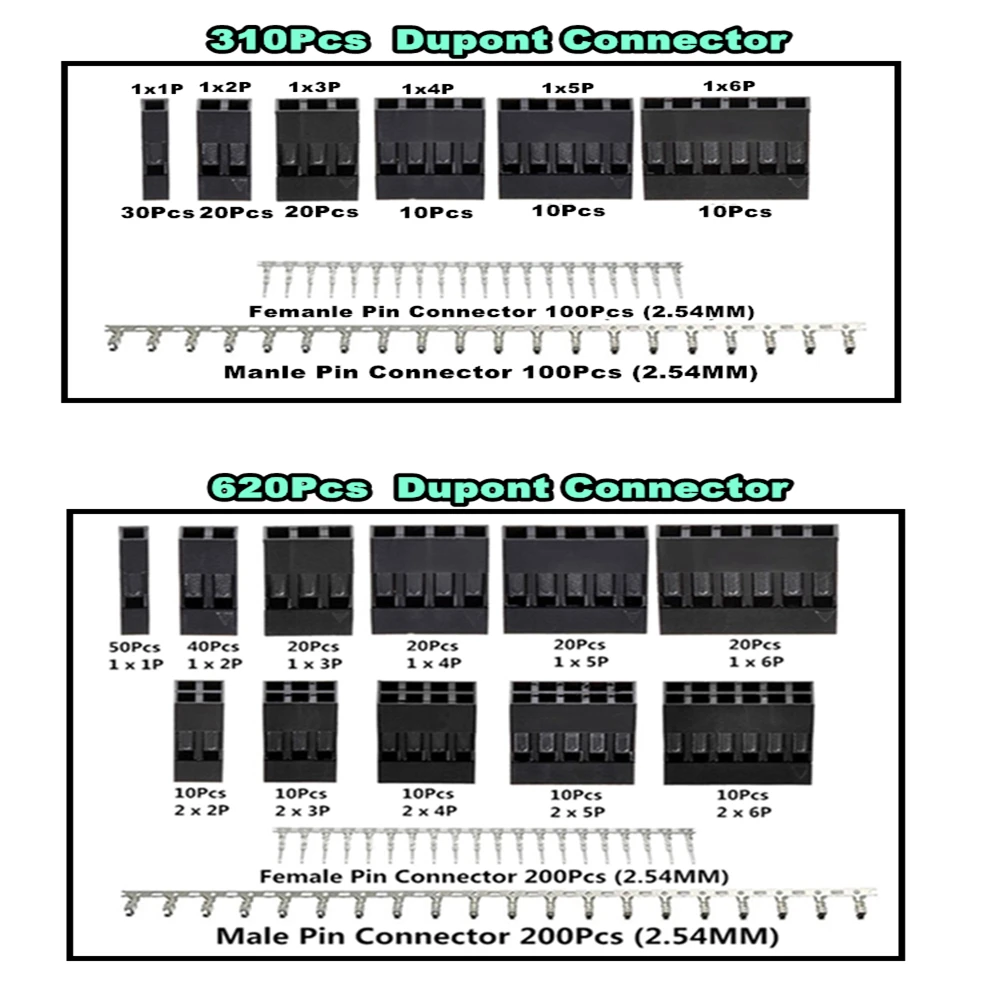Conector Dupont de 620mm, Kit de carcasa de Cable de puente, pines de crimpado macho + conector ...