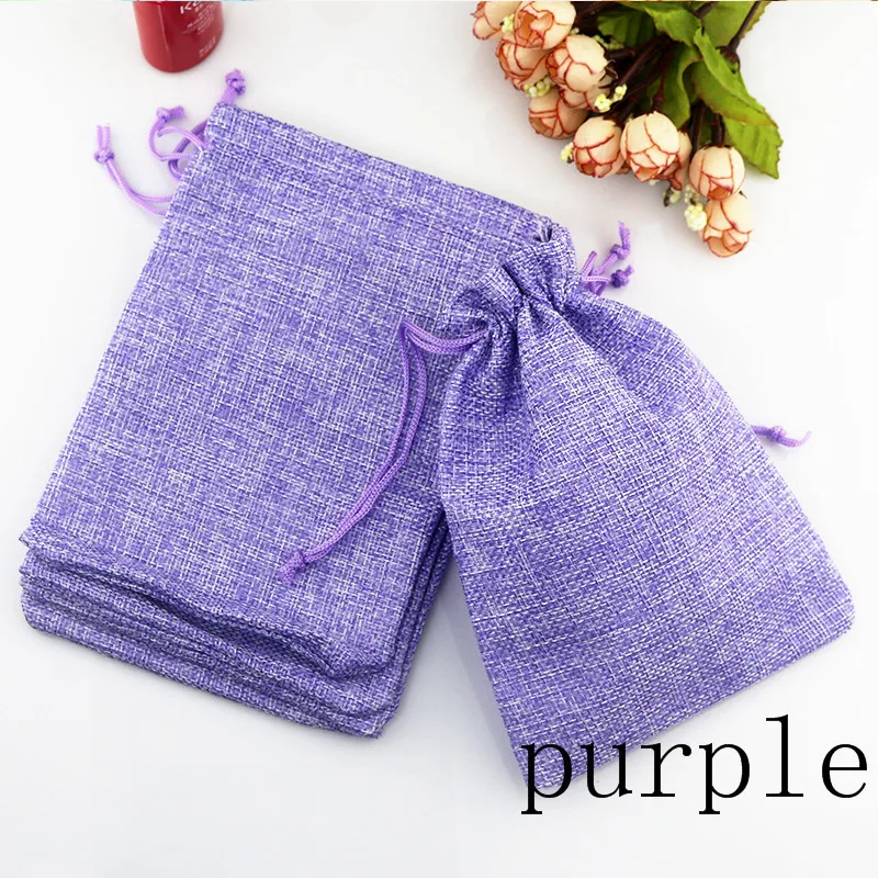 New 100 pcs/lot Pretty Purple color Linen Fabric Jute Drawstring bags ...