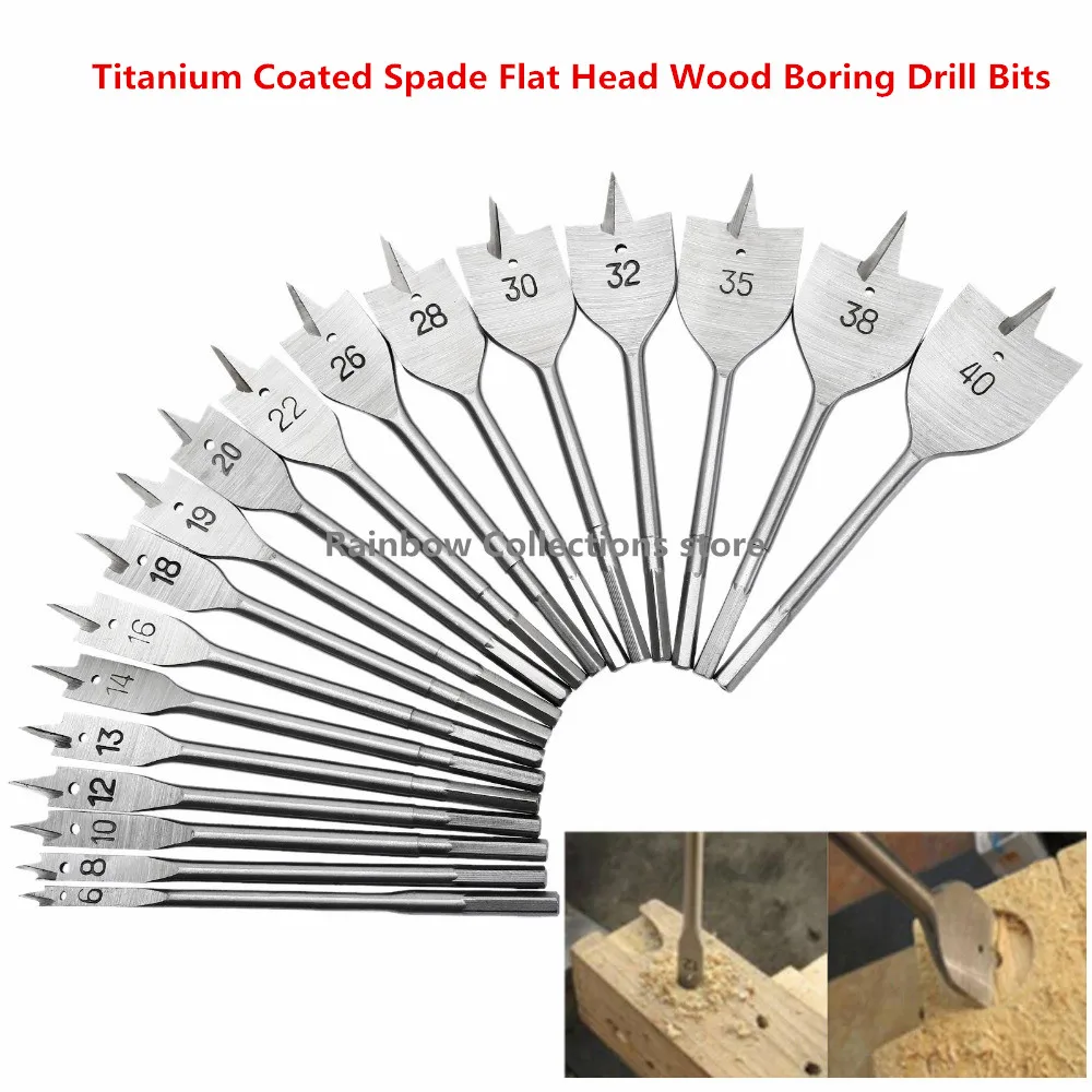 6 40mm Woodworking Tools Titanium Coated Spade Flat Head Wood Boring ...