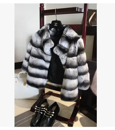REROYFU Melhor Grosso Chinchila Casaco De Pele Real Para As Mulheres Genuine Rex Rabbit Fur ...