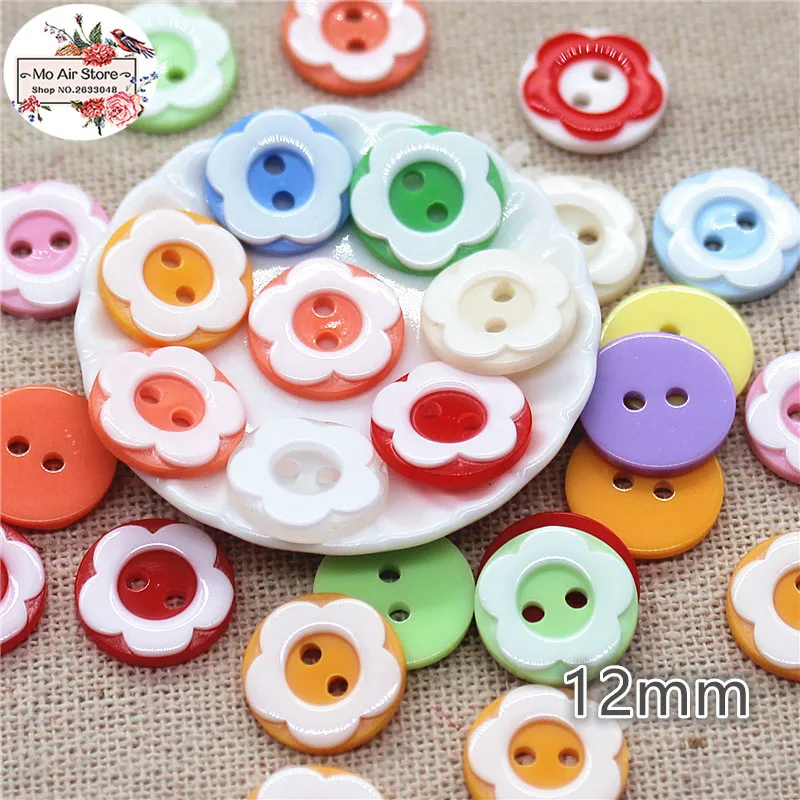 100pcs 12mm Mixed Color Flower Plastic Button Baby Sewing Button ...