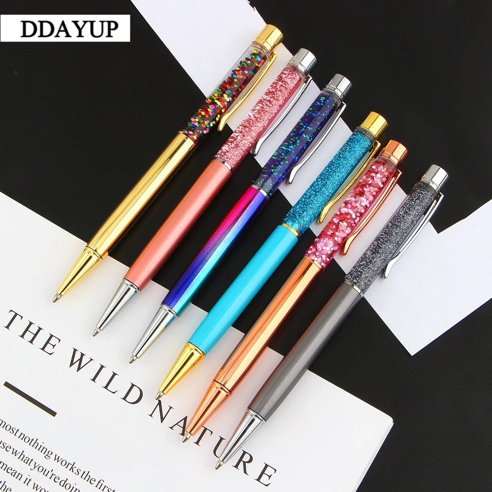Stylo,Stylo à bille de luxe 1.0mm,sables mouvants,huile,cristal,feuille ...
