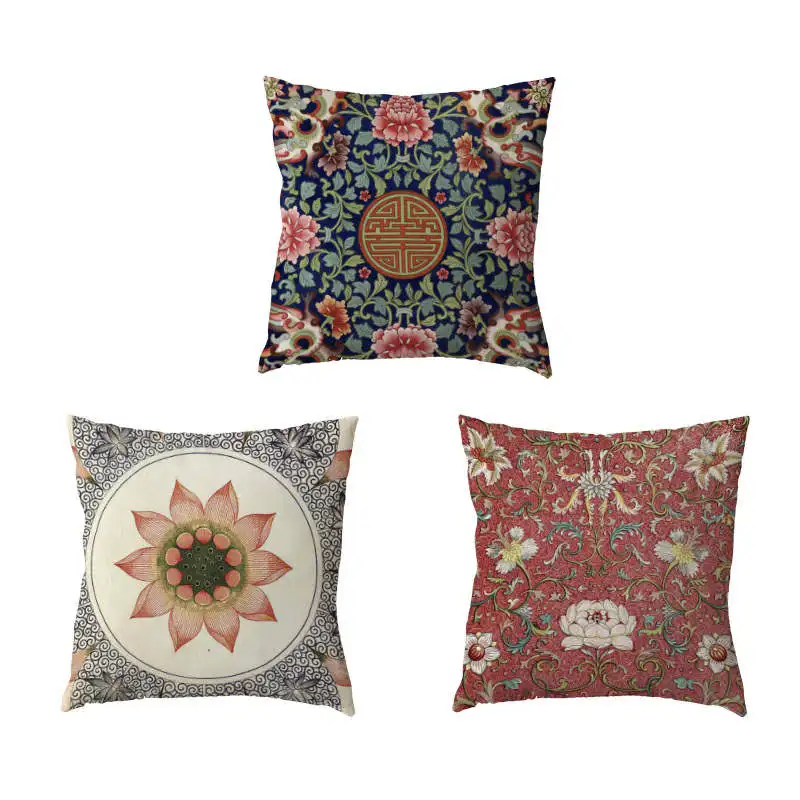 Chinese National Wind Cushion Covers Retro Pattern Lotus Peony Yard ...