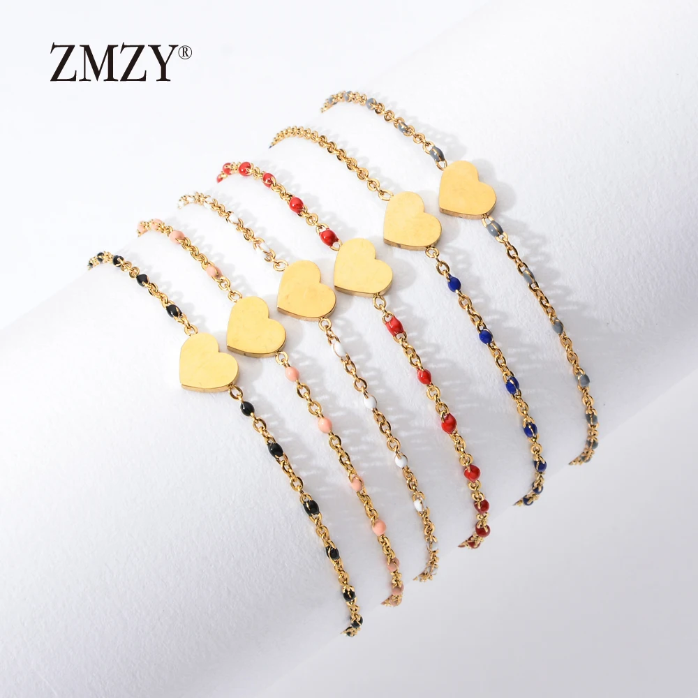 Zmzy 7pcs/lot Heart Charming Bracelets & Bangles For Women/girls Gold Color Stainless Steel ...
