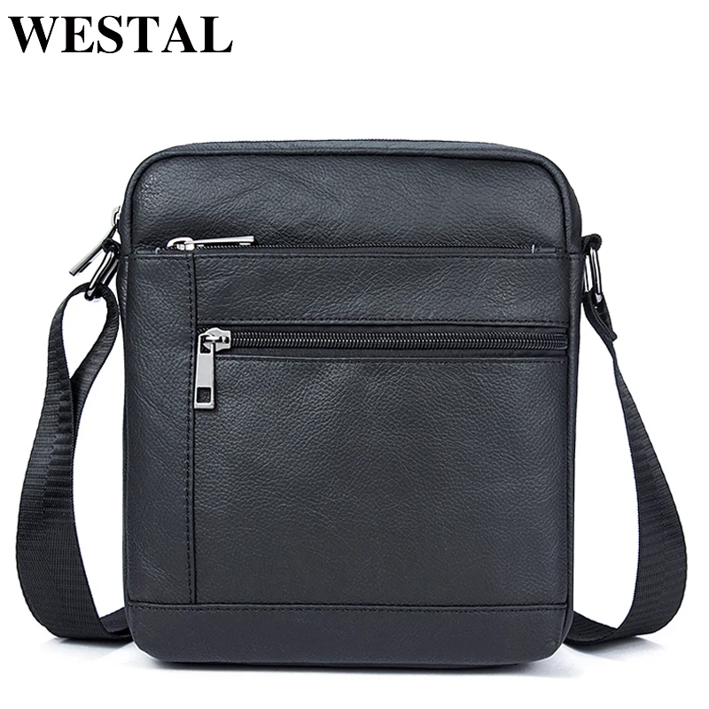 Westal Men's Shoulder Bags Small Men's Bag Genuine Leather Black ...