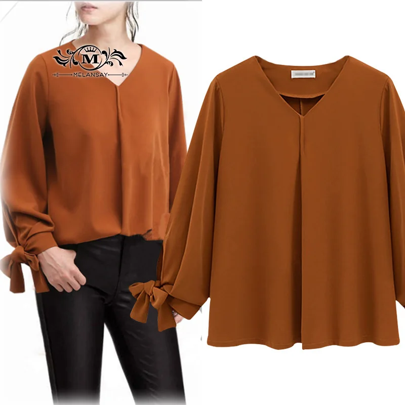 MELANASY 2018 Fall Blouse Lantern Long Sleeve V Neck Top Women Blouse ...