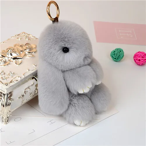 Fashion Cute Fluffy Bunny Keychain Mini Rabbit Key Chain Fur Pompoms ...