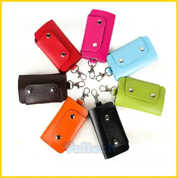 New Fashion Portable PU Leather Key Wallet Double Button Snaps Keys ...