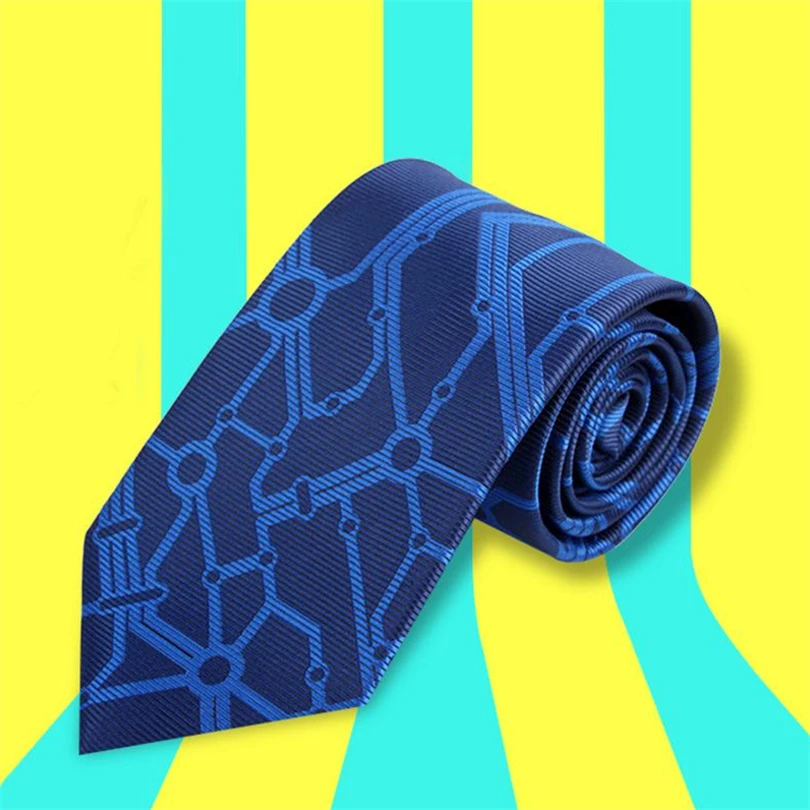 Mens Ties Novelty Blue Geometric Pattern Tie For Men's Wedding Party ...