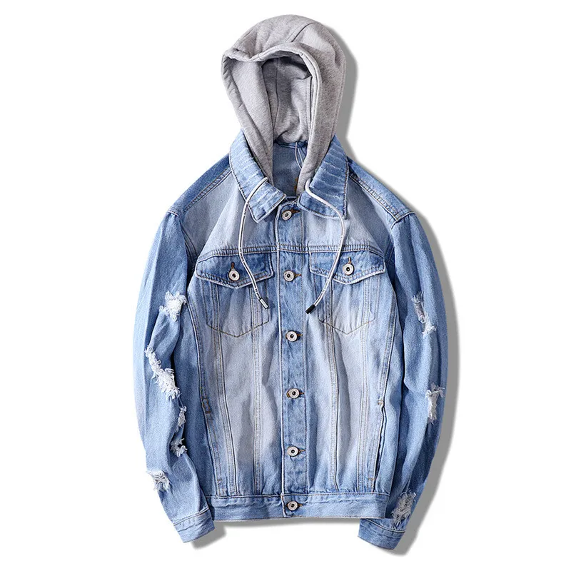 MORUANCLE Men Fashion Vintage Ripped Jean Jackets With Hood Distressed ...