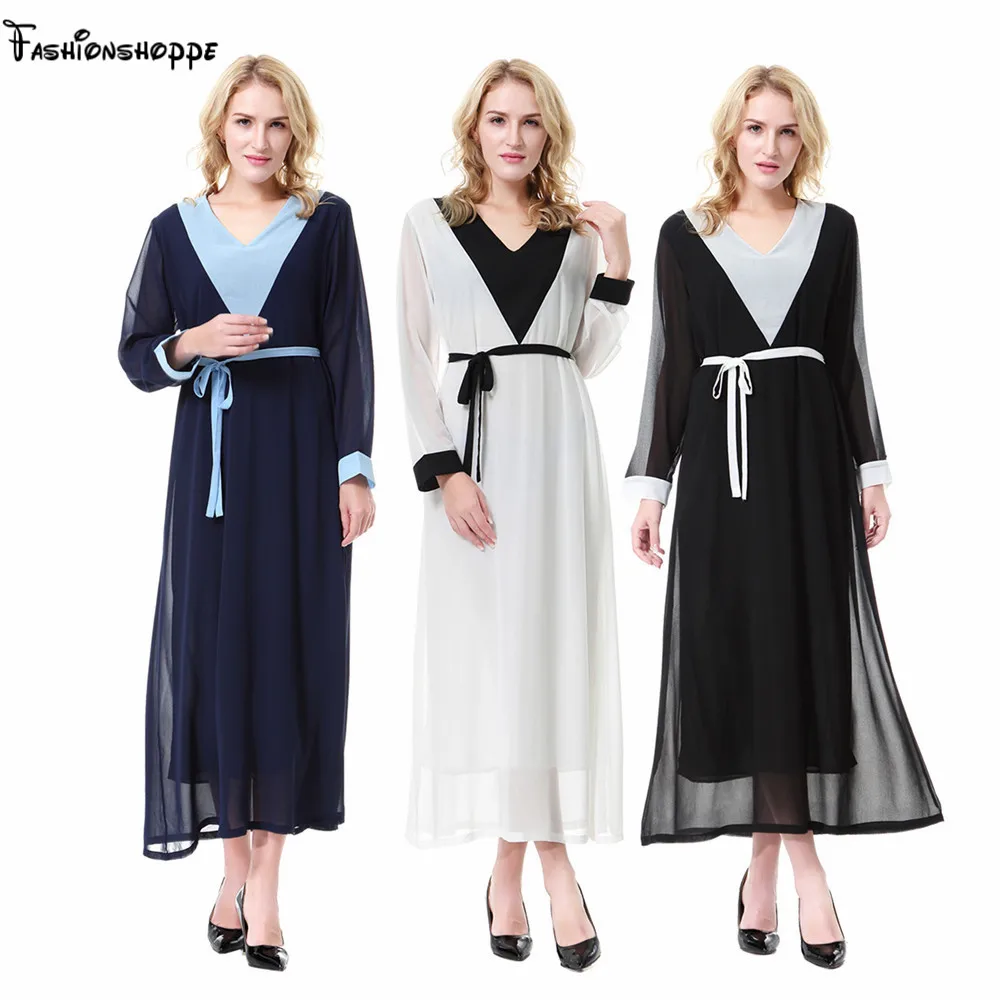 Elegant Muslim Women Abaya Maxi Dress Islamic Tunic Long Robes Gown ...