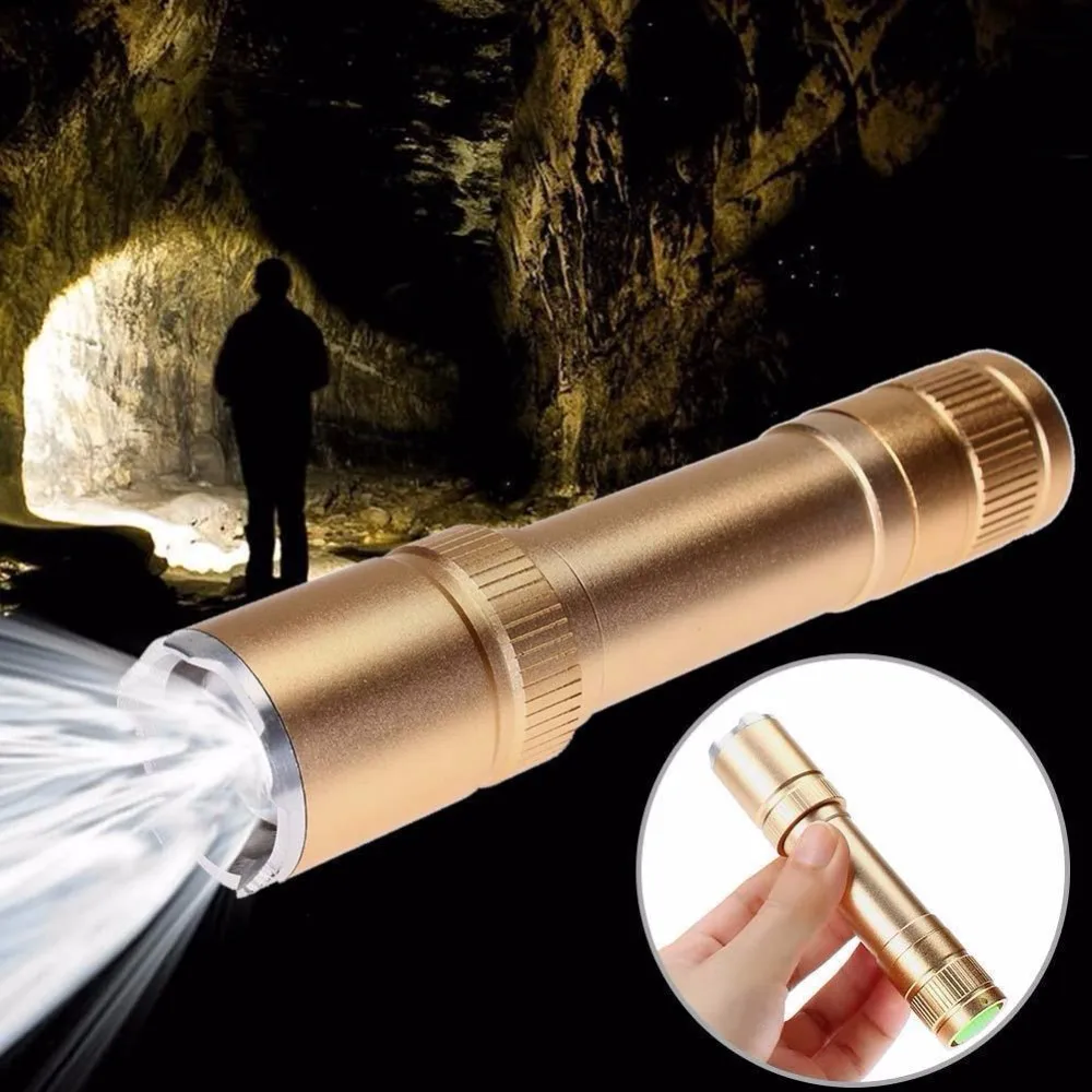 T6 LED 3 Mode Zoom 3200 Lumen XML 18650 Gold Flashlight Torch Lamp ...