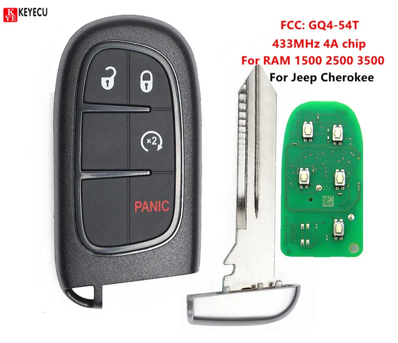 Keyecu 4 Button 433mhz 4a Chip Remote Start Smart Key Fob For Ram 1500 ...
