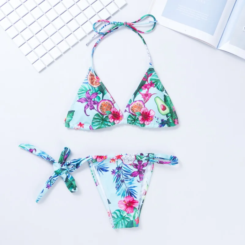 Women Bow Swimwear Bikini Set 2018 Sexy Print Swimwear Women Flower