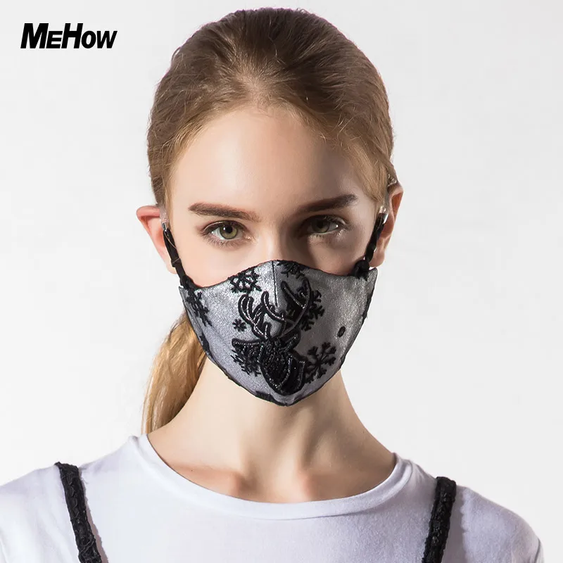 MeHow Silicone Rubber Mouth Mask Women Embroidery Deer Pattern PM2.5 ...