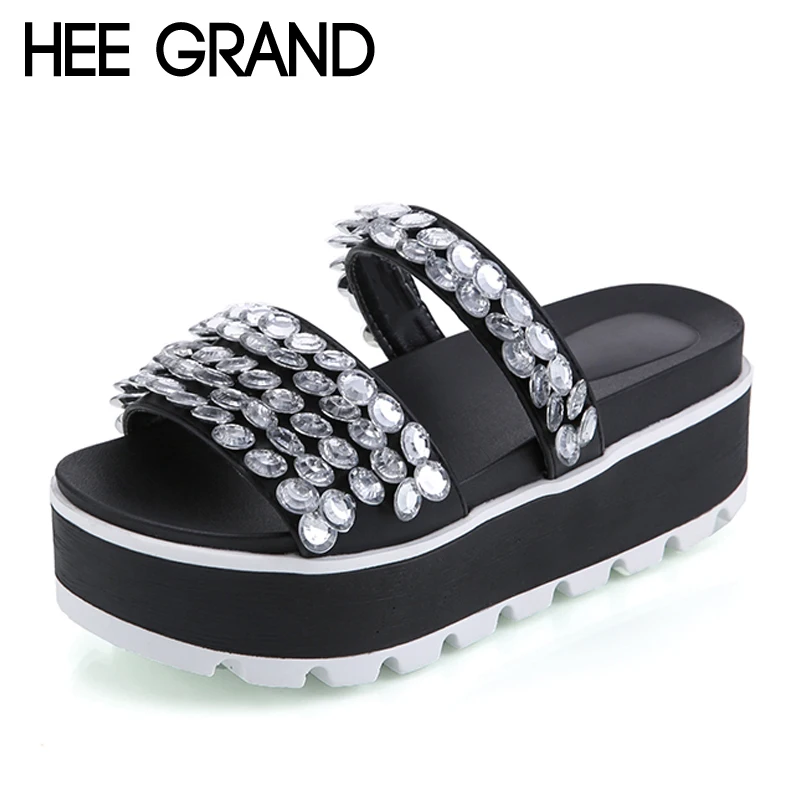 HEE GRAND Summer Crystal Slippers Platform Creepers Slip On Bling ...