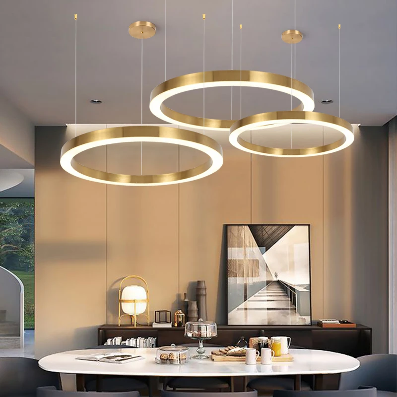 VEIHAO Modern led golden circle lobby living room chandelier restaurant ...