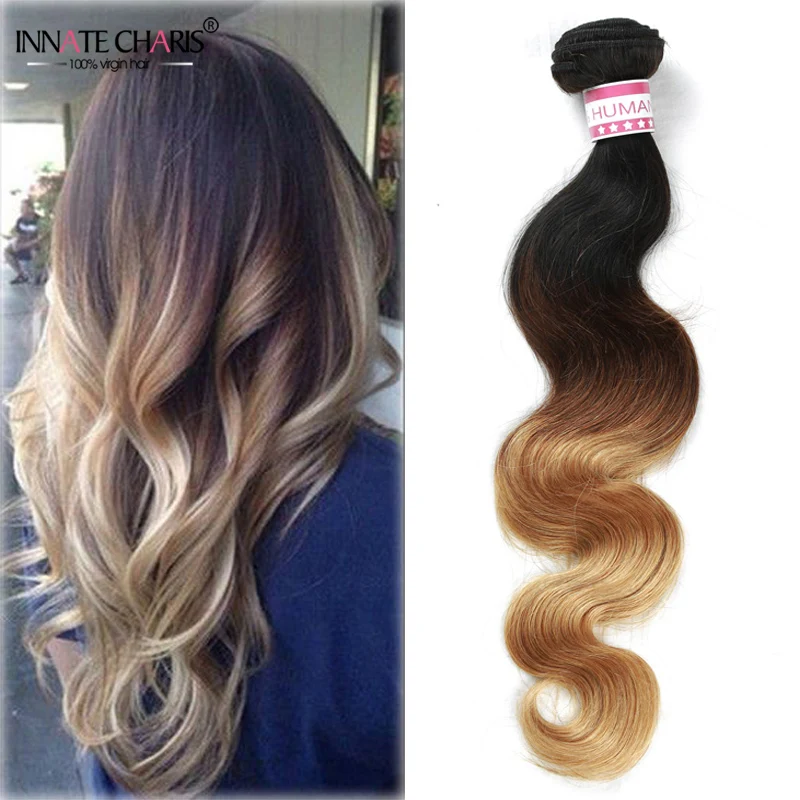 Ombre Human Hair Extension Brazilian Virgin Hair Body Wave 4 Bundles ...
