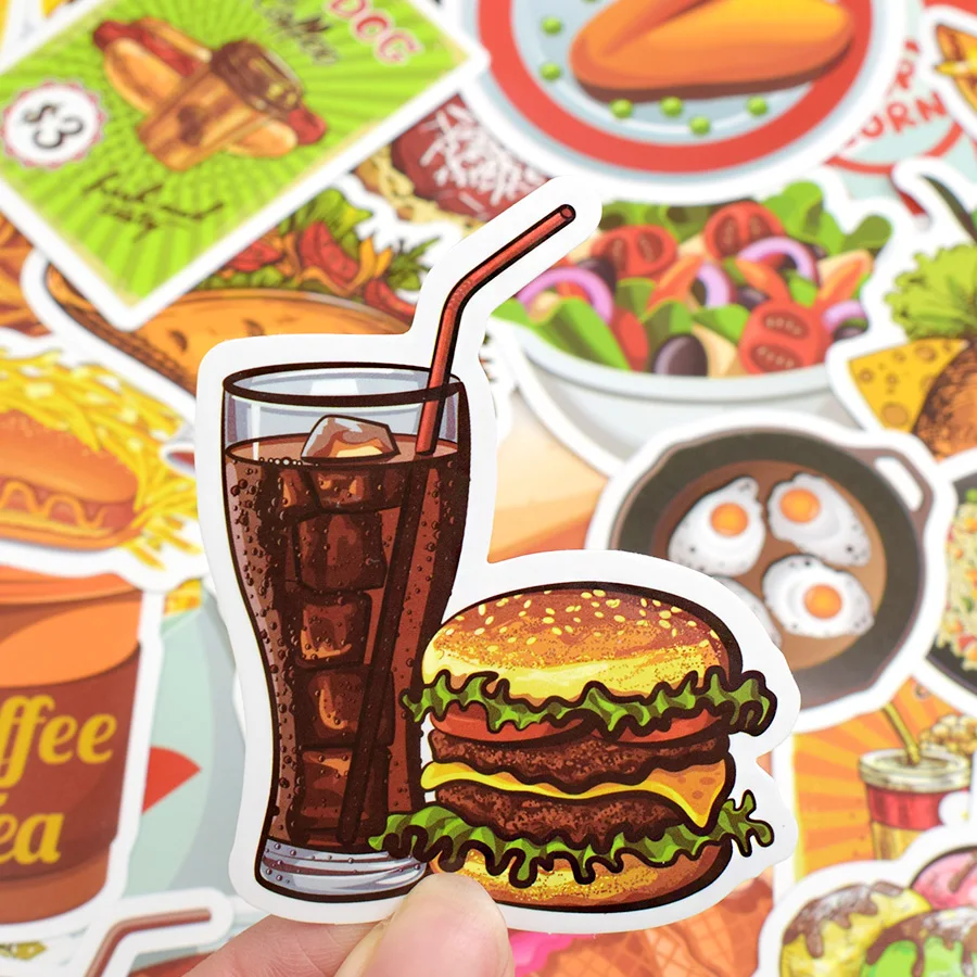50 PCS Fast Food Stickers Toys for Children Tasty Hamburger Fries Ice ...