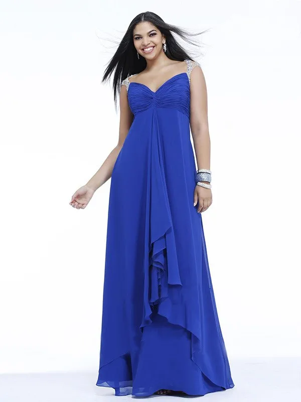 2016 Royal Blue Beaded Chiffon Long Formal Plus Size Prom Dresses Full ...