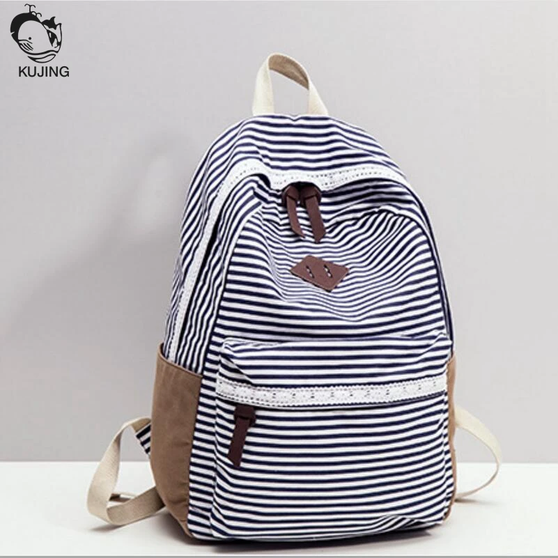 KUJING men and women backpack high end large capacity stripes wear ...