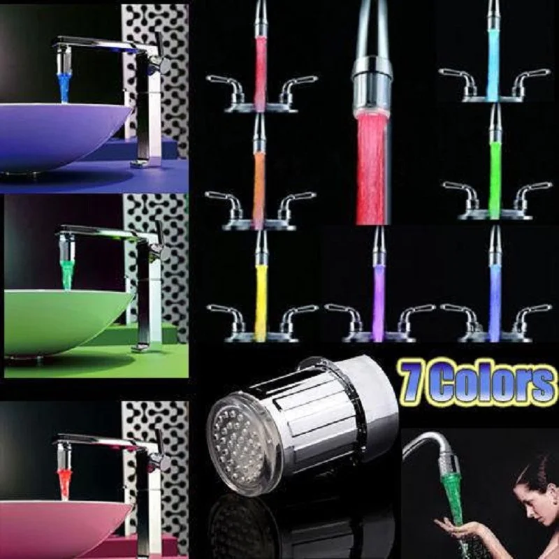 LED Water Tape Faucet Light 7 Colors Changing Glow Shower Tap Head ...