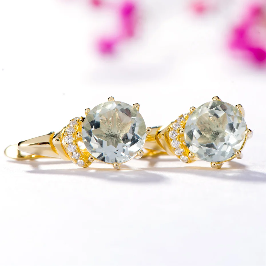 Kuolit натуральный зеленый аметист, клипсы для женщин, 925 пробы, серебро, желтое золото, серьги ...