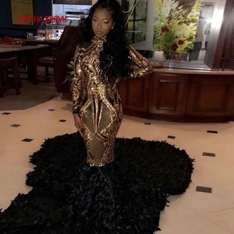 Gorgeous African Prom Dress High Neck Long Sleeve Mermaid Prom Dress ...