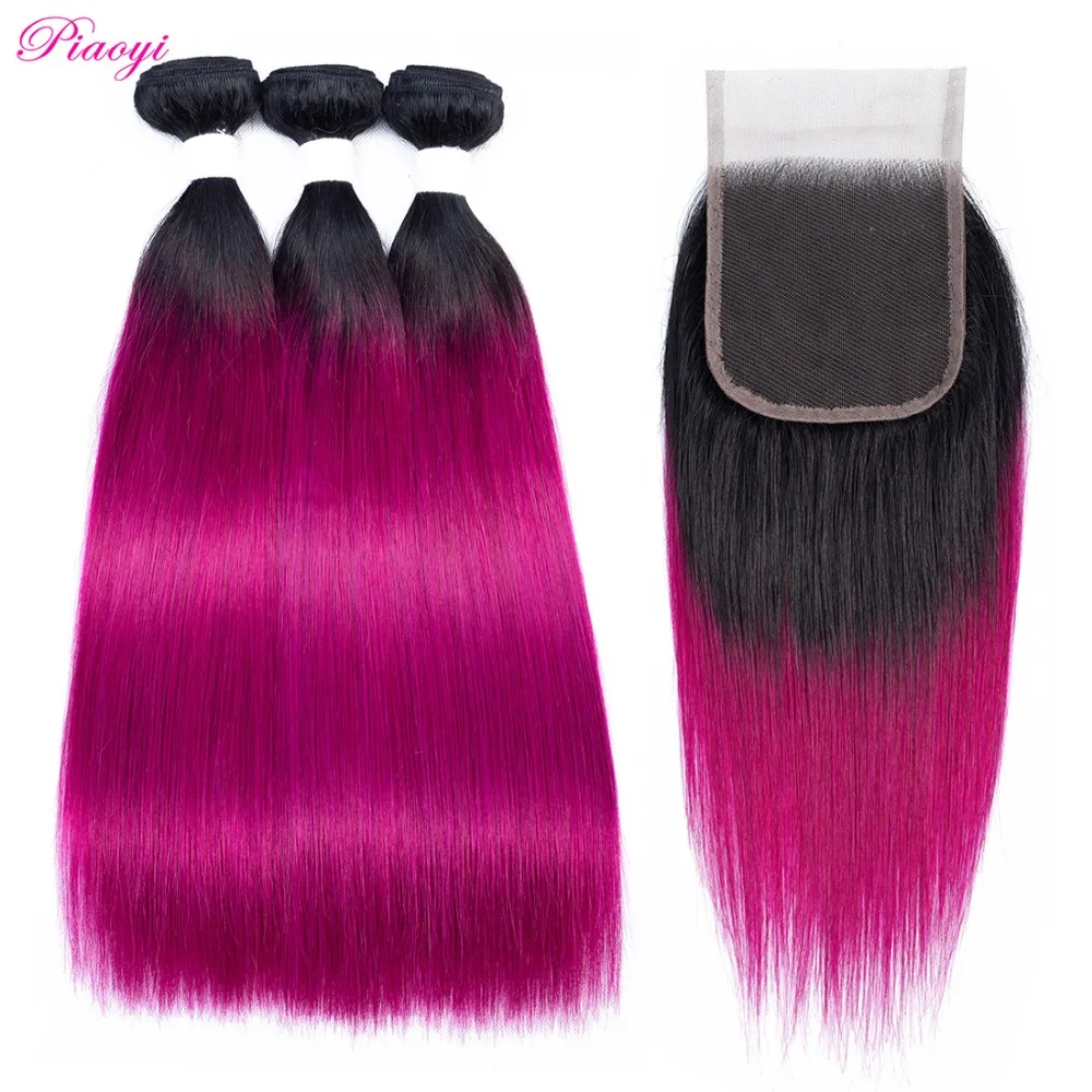 T1b/Purple Brazilian Straight Hair Bundles With Closure Ombre Human ...