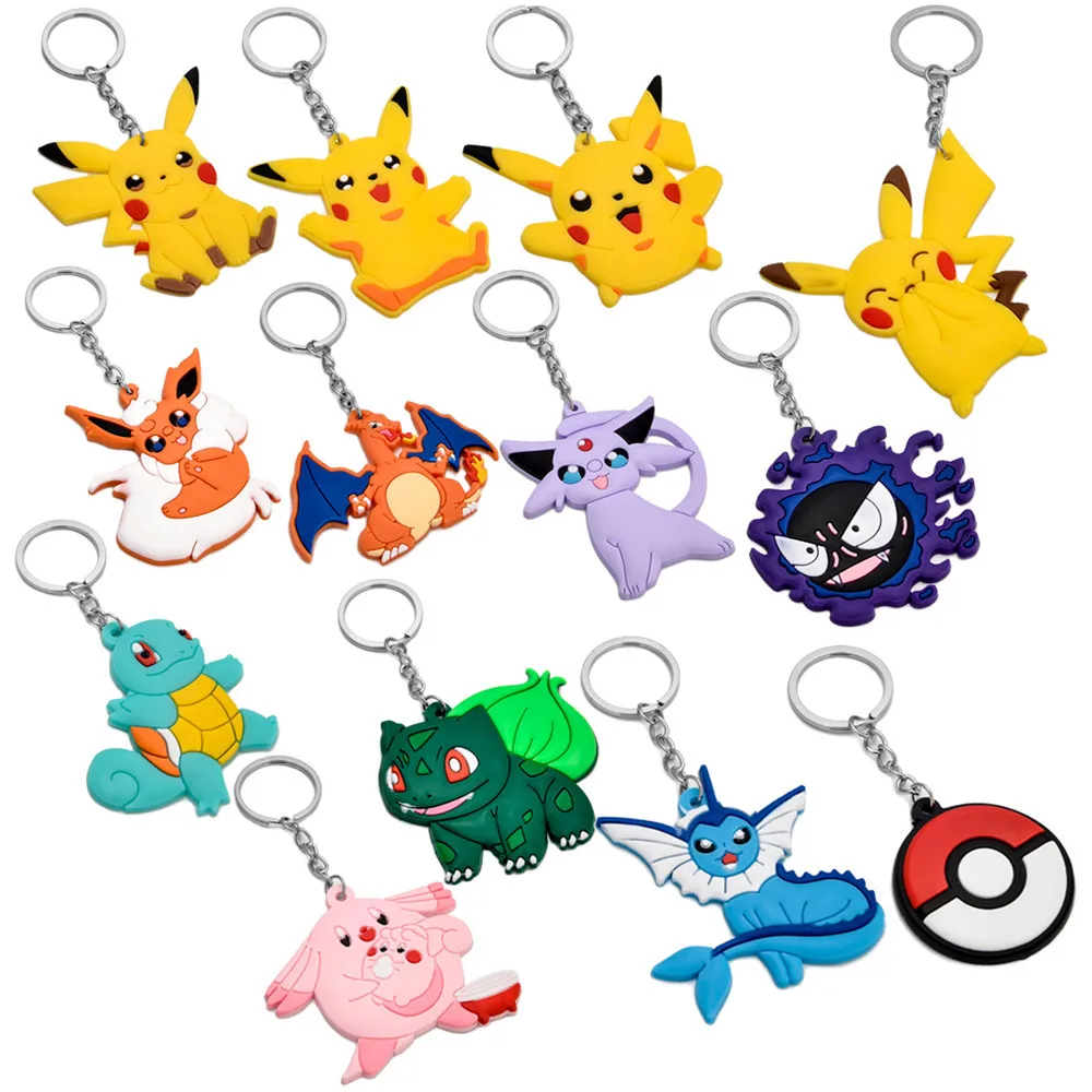 10 Pieces Pokemon Go Rubber Key Chain Cartoon Key holder Keyring Boys ...