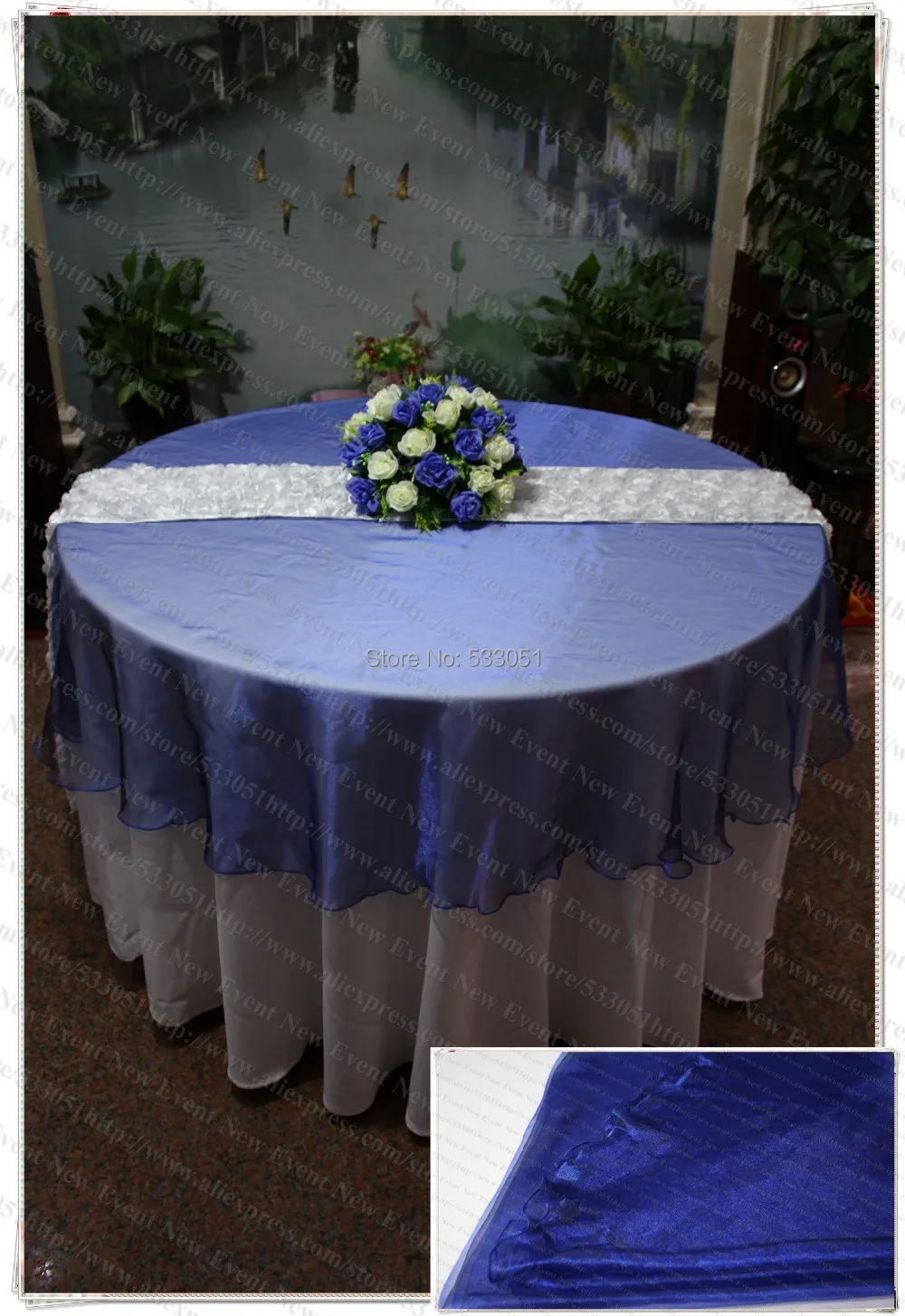 210cm Round NO.52 Navy Blue Color Organza Table Overlay/Table Cover ...