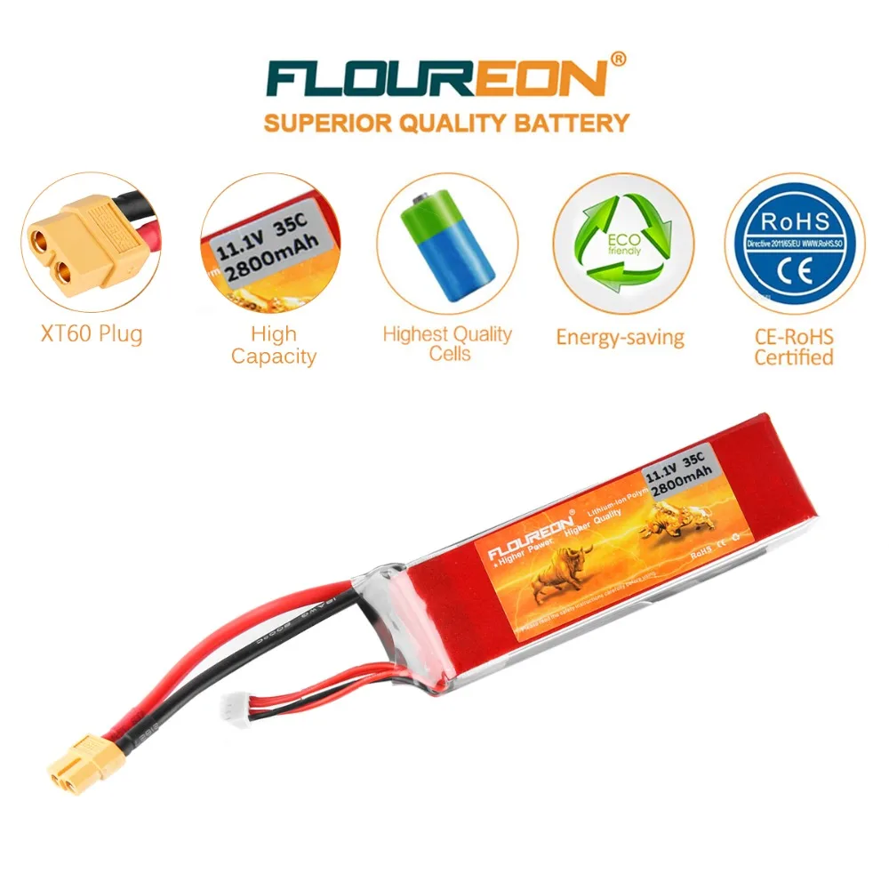 Floureon 11,1 V 2800 мА/ч, 35C литий-полимерный, Радиоуправляемый ...
