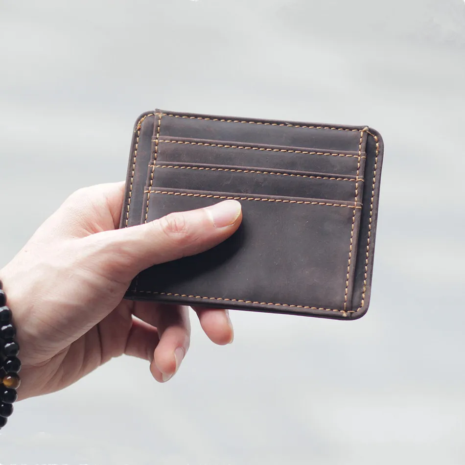 handmade card holder genuine leather Card bag retro name card clip bag ...