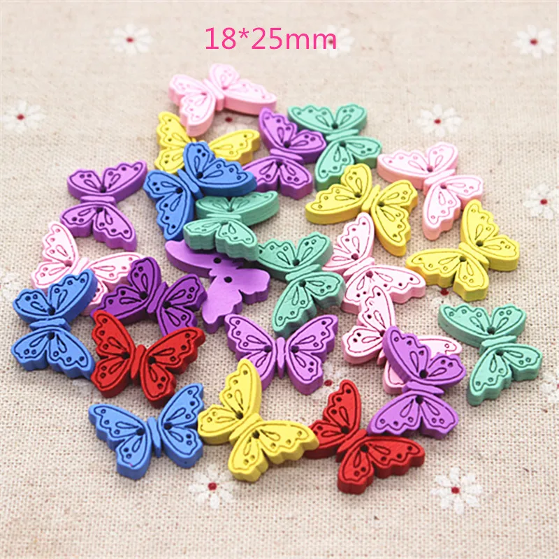 50pcs Mix Colors Cute Butterfly Wooden Button Sewing Accessories ...